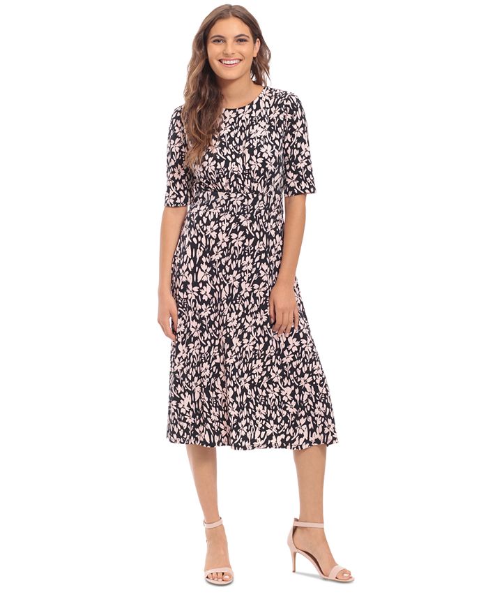 London Times Women's Printed Elbow-Sleeve Midi Dress - Macy's