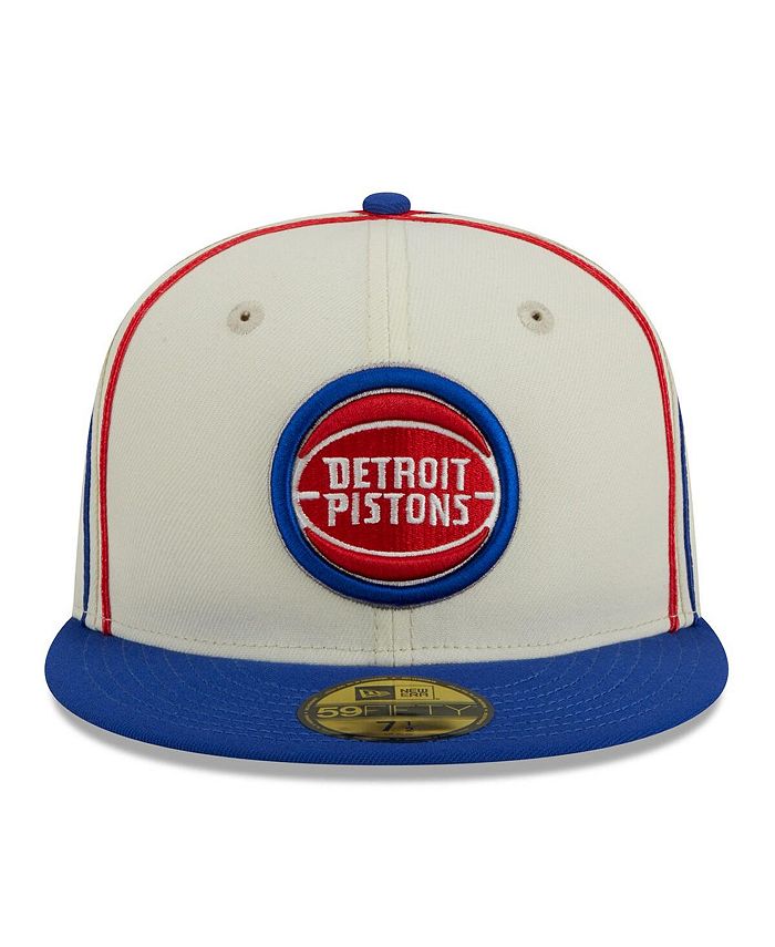 New Era Men's Cream, Blue Detroit Pistons Piping 2-Tone 59FIFTY Fitted ...
