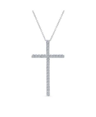 Bling Jewelry Elongated Cubic Zirconia CZ Religious Cross Pendant ...