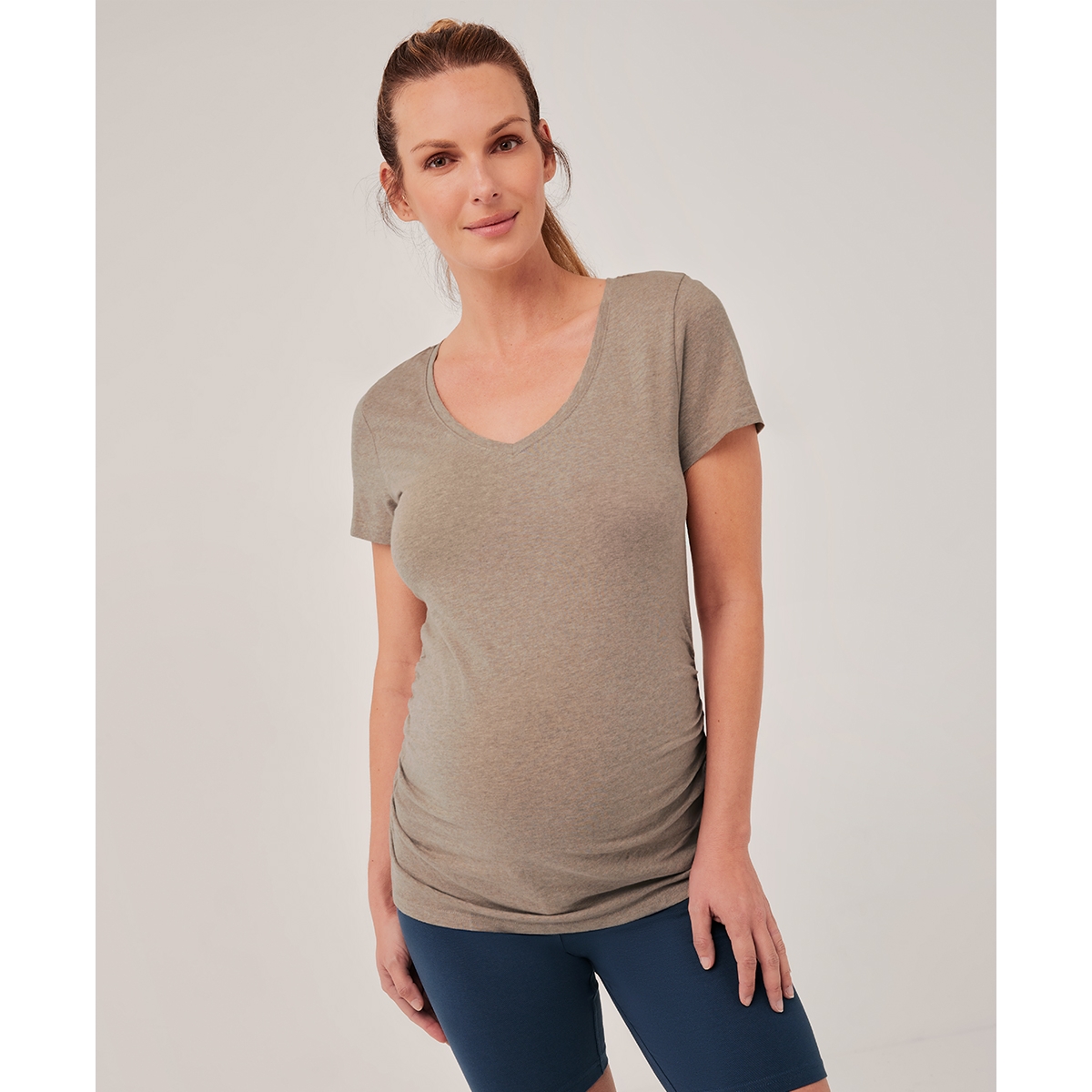 Click here for Pact Maternity Organic Cotton Ruched V-Neck Tee -... prices