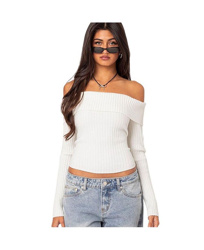 Edikted Women's Lauren knit fold over top - Macy's