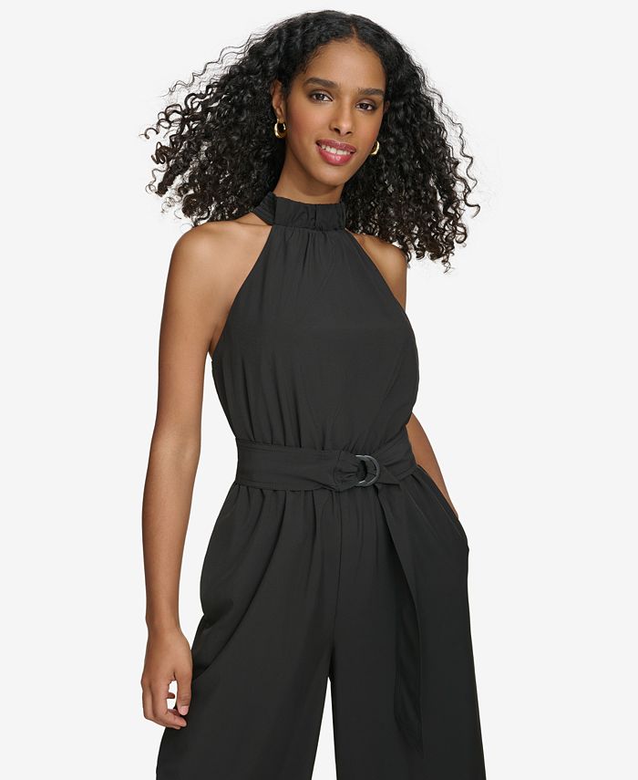Calvin Klein Women's Belter Halter-Neck Straight-Leg Jumpsuit - Macy's