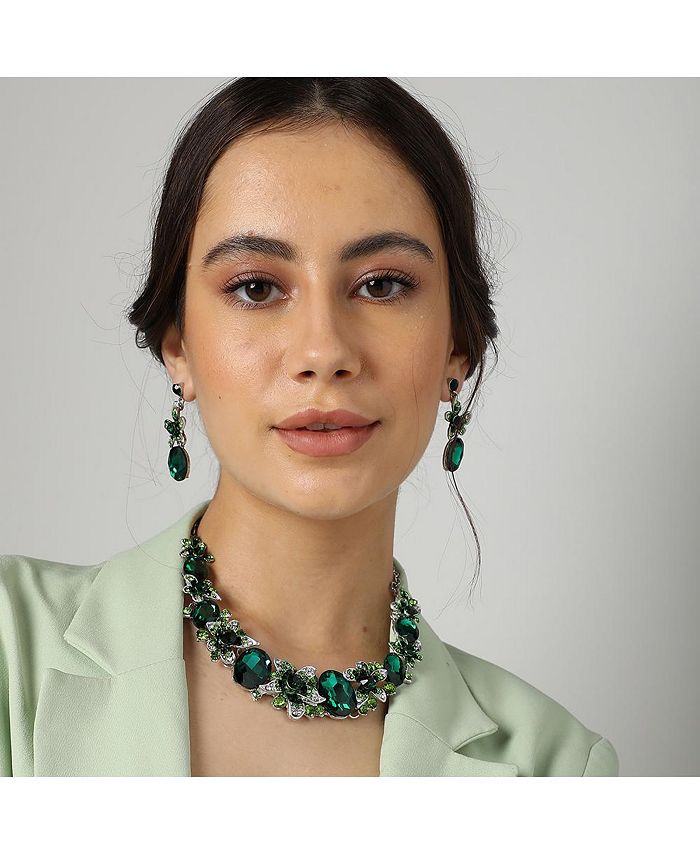 SOHI Women's Green Maxi Stone Necklace And Earrings (Set Of 2) - Macy's