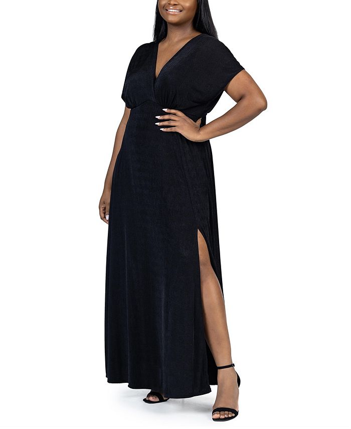 24seven Comfort Apparel Plus Size Front Slit Empire Waist Maxi Dress ...