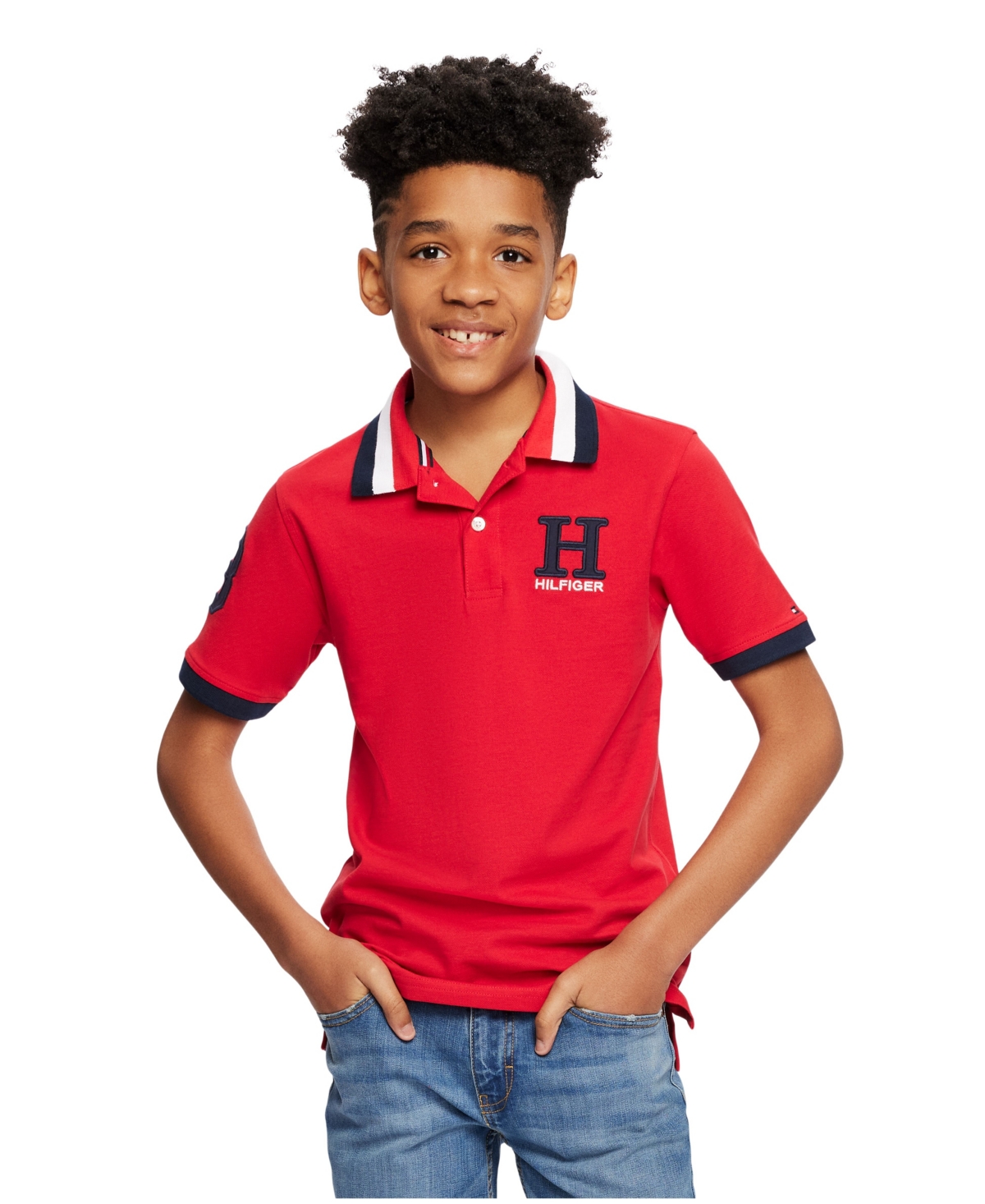 Click here for Tommy Hilfiger Big Boys Striped Collar Embroidered... prices