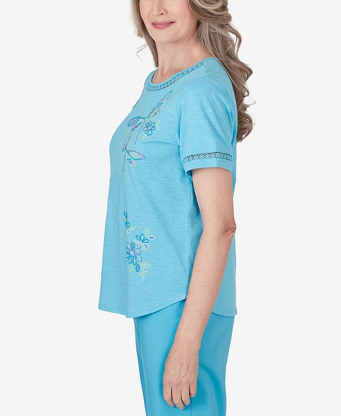 Alfred Dunner Women's Summer Breeze Dragonfly Embroidery Top - Macy's