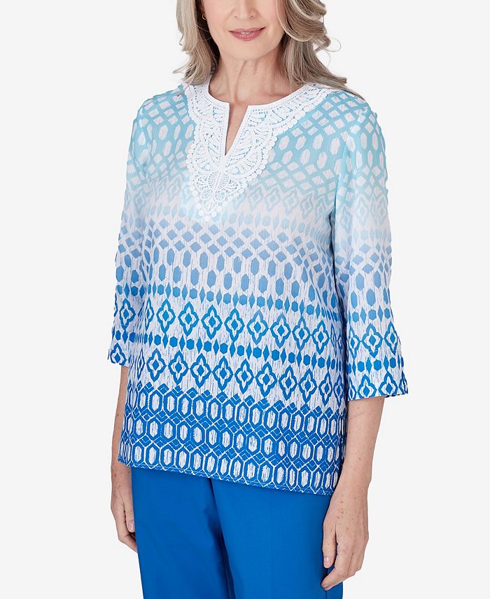 Alfred Dunner Women's Neptune Beach Ombre Diamond Print Tunic Top - Macy's