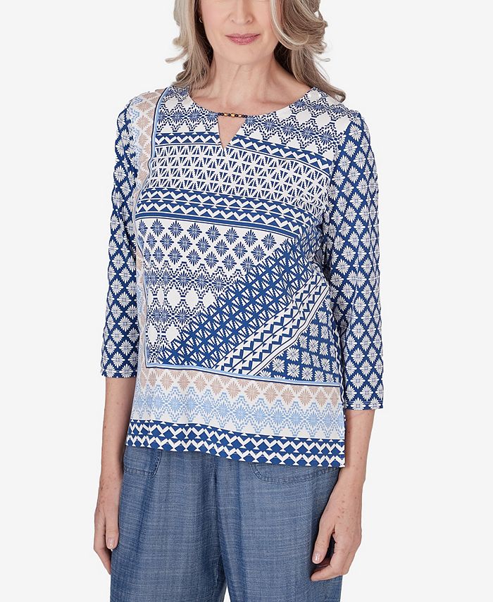 Alfred Dunner Petite Blue Bayou Women's Geometric Print Top - Macy's