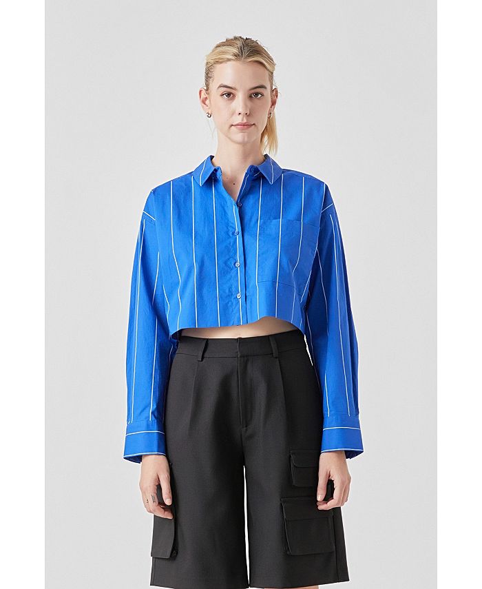 Grey Lab Women's Striped Cropped Shirts - Macy's