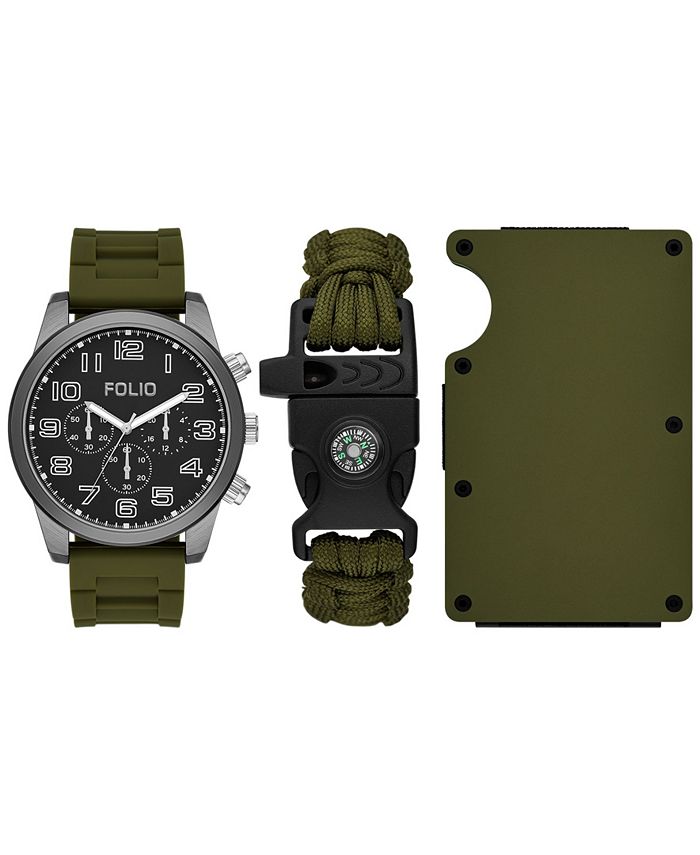 Folio Men's Three Hand Green Silicone Watch 45mm Gift Set - Macy's
