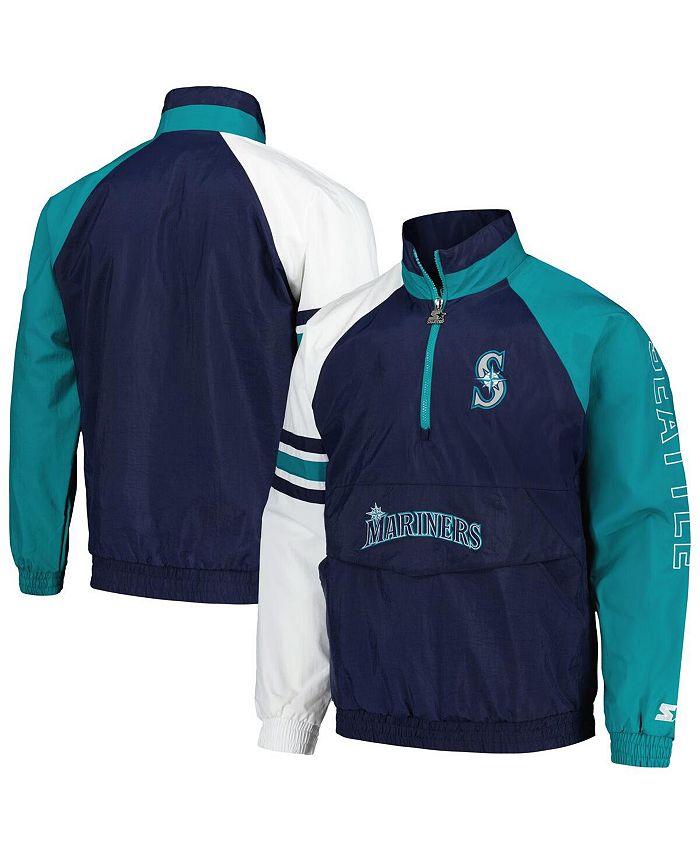 Starter Men's Navy, White Seattle Mariners Elite Raglan Half-Zip Jacket ...