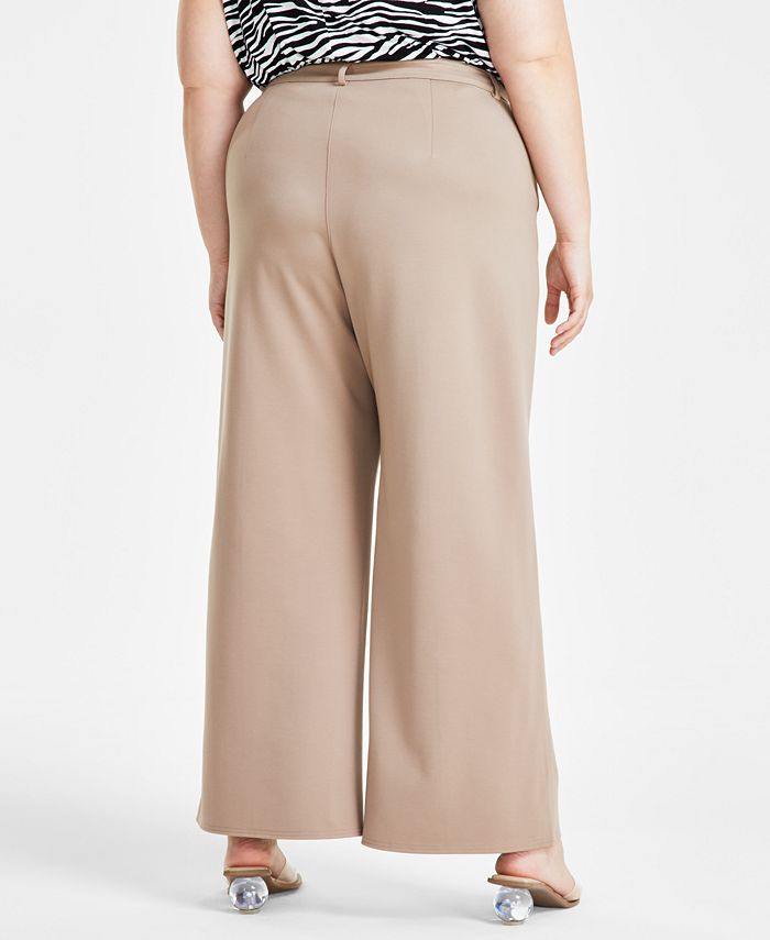 Bar III Trendy Plus Size High-Rise Wide-Leg Ponté-Knit Pants, Created ...