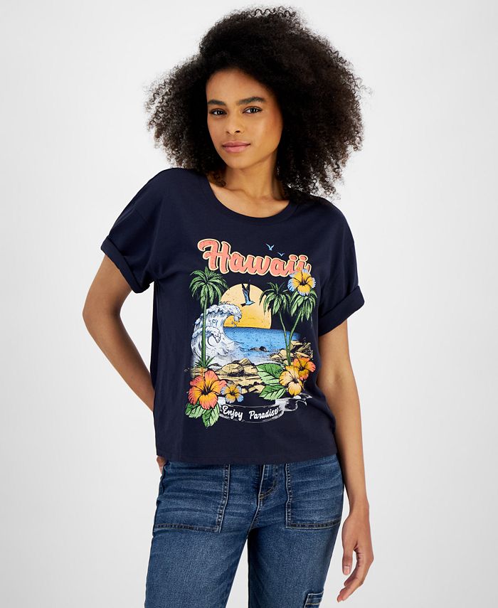 Rebellious One Juniors' Hawaii Tropical Graphic T-Shirt - Macy's