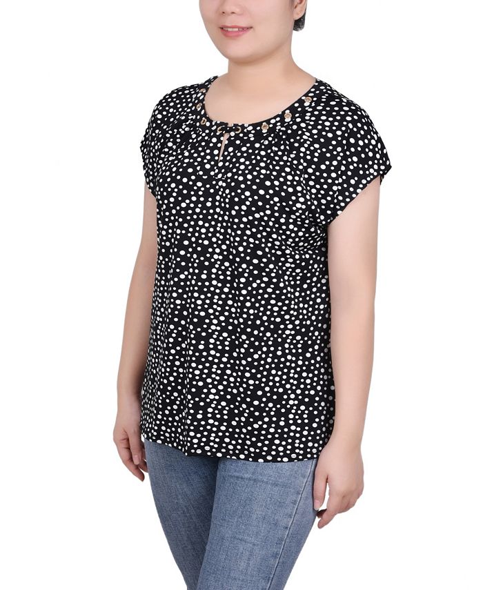 NY Collection Women's Extended Sleeve Top with Grommets - Macy's