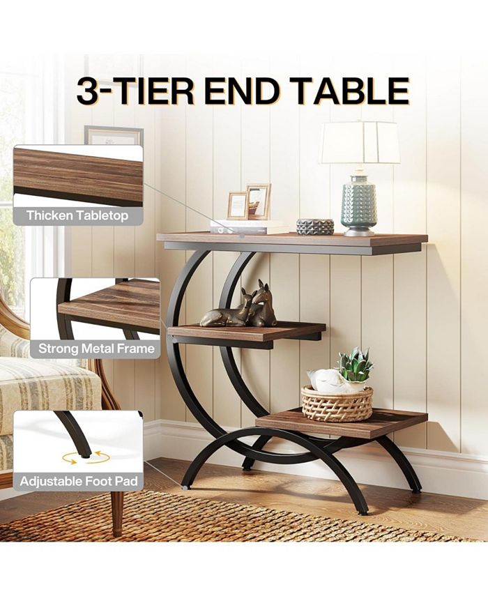 Tribesigns C-shaped End Table, Industrial 3-tier Small Side Table for ...
