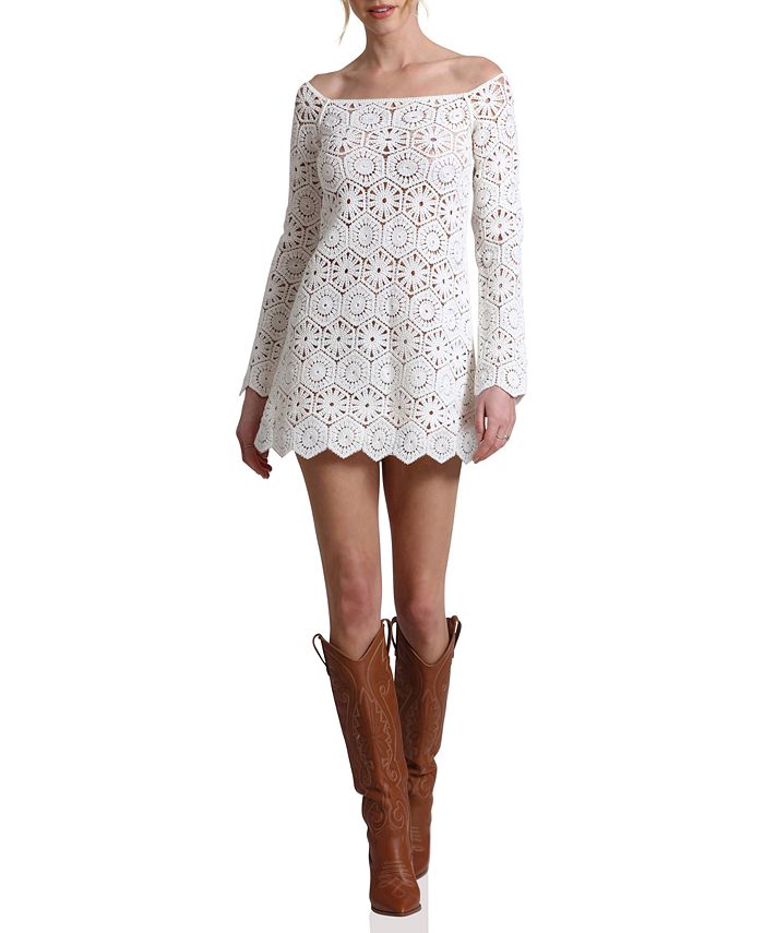 Avec Les Filles Women's Crocheted Off-The-Shoulder Mini Dress - Macy's