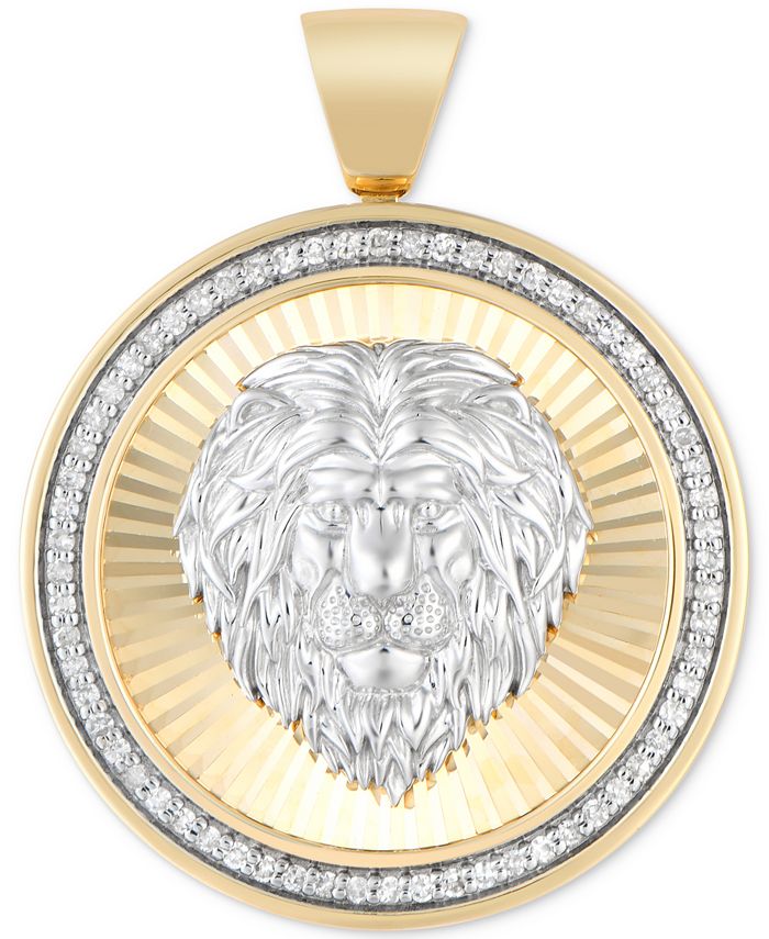 Macy's Men's Diamond Lion Sunray Disc Pendant (1/4 ct. t.w.) in 10k ...