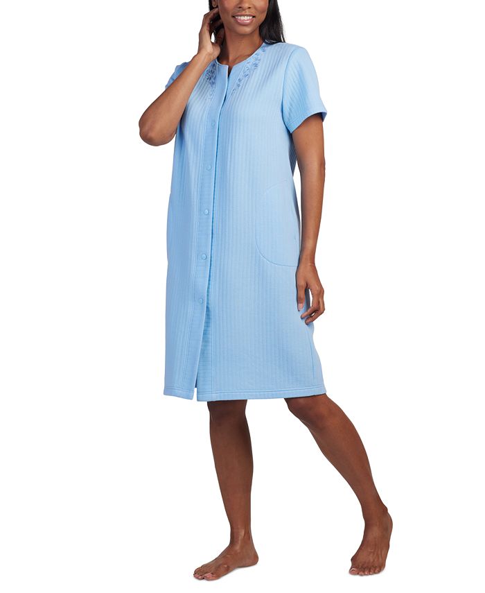 Miss Elaine Women's Embroidered Short-Sleeve Snap Robe - Macy's