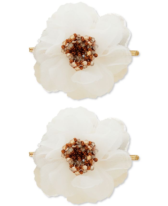 lonna & lilly 2-Pc. Gold-Tone Bead & Ribbon Flower Hair Barrette Set ...