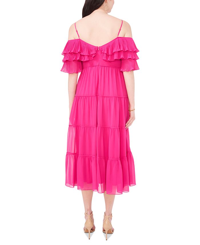 CeCe Women's Tiered Cold-Shoulder Ruffle Midi Dress - Macy's