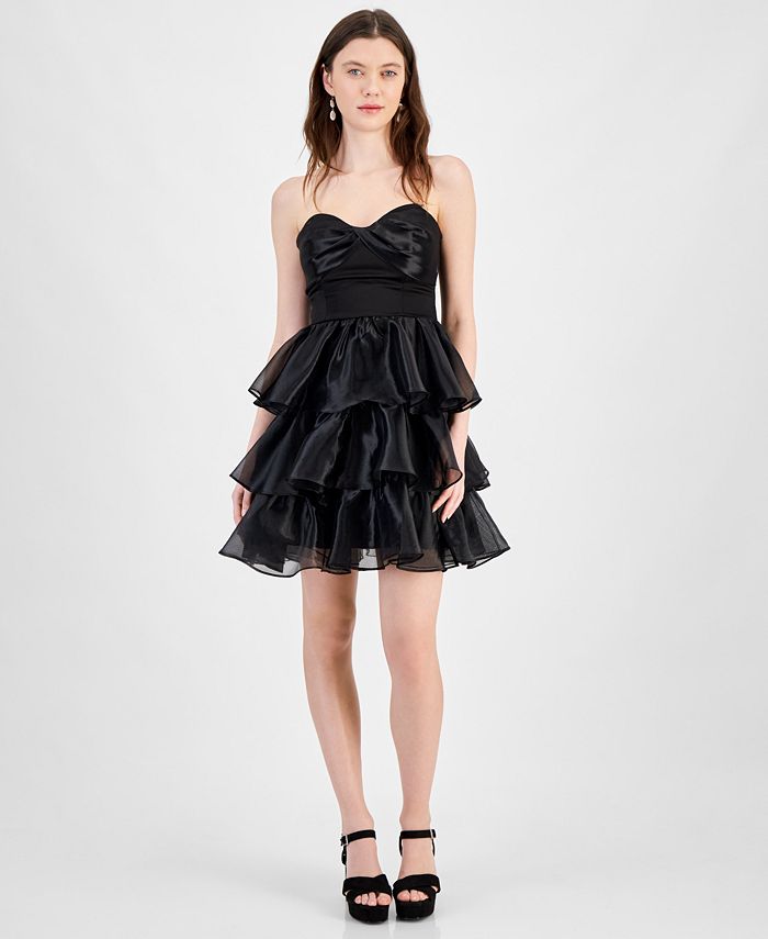 City Studios Juniors' Strapless Organza-Ruffle Mini Dress - Macy's
