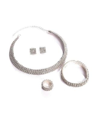 SOHI Women s Silver Bling Strand Necklace Earrings Bracelet And Ring Set Of 4 Macy s