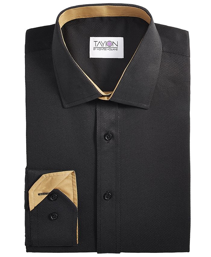 Tayion Collection Men's Slim-Fit Gold Trim Solid Dress Shirt - Macy's