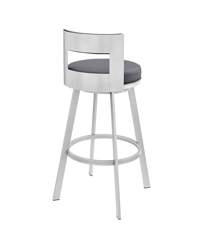 Armen Living Flynn 26" Swivel Counter Stool in Silver Metal with Faux ...