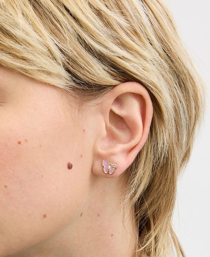 COACH Purple Enamel Signature Butterfly Stud Earrings - Macy's