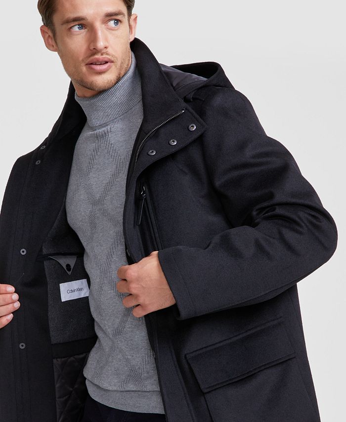 Calvin Klein Men's Regular Fit Black Solid Overcoat - Macy's