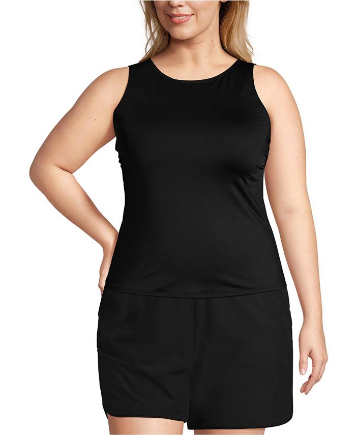 Lands' End Plus Size DD-Cup High Neck UPF 50 Modest Tankini Swimsuit ...