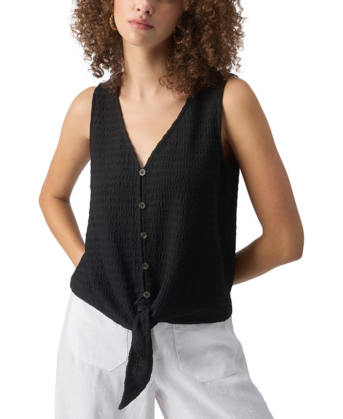 Sanctuary Women's Link Up Textured Button-Front Tie-Hem Top - Macy's