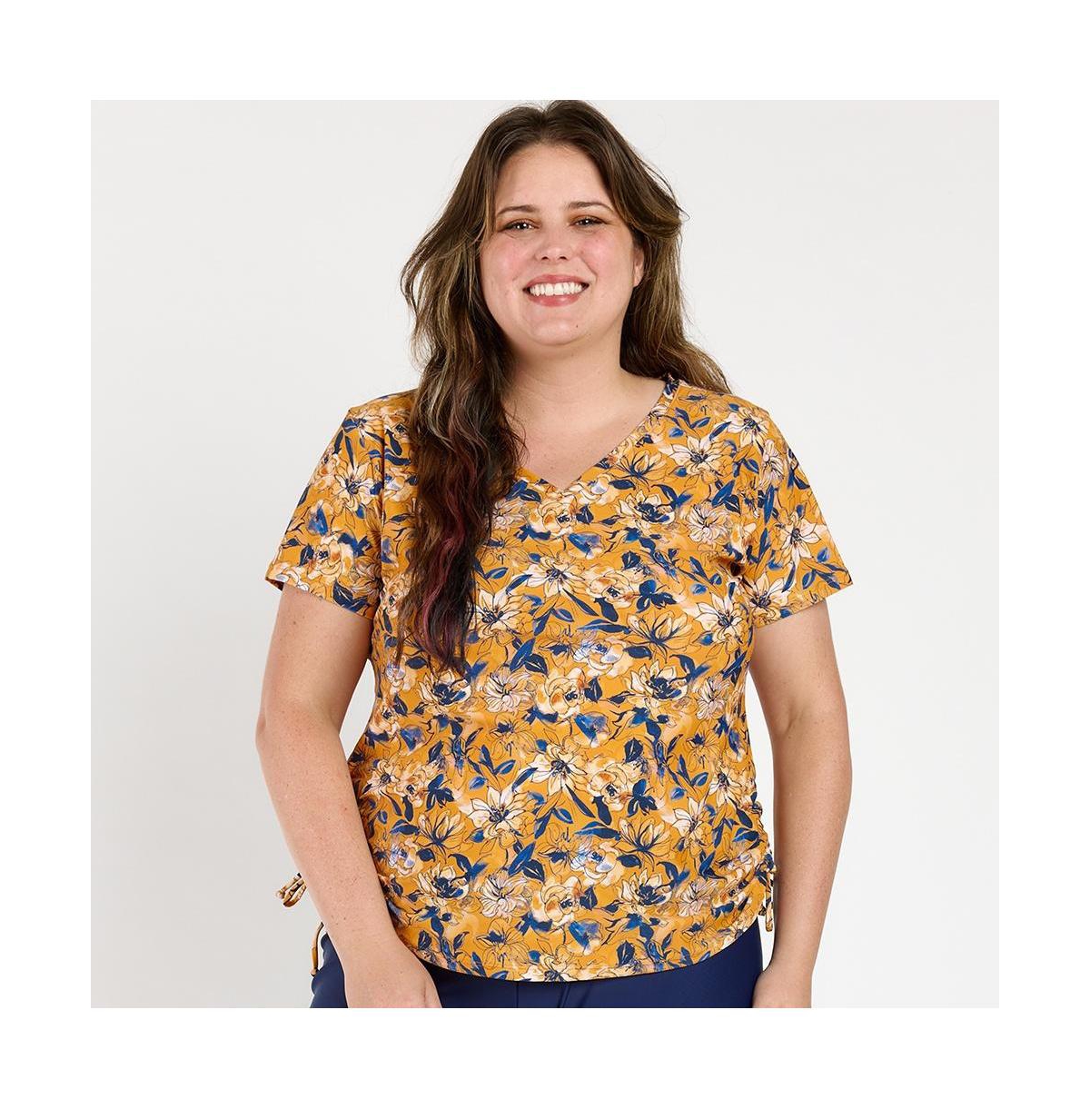 Click here for Calypsa Plus Size V-Neck Adele Swim Top - Tangerin... prices