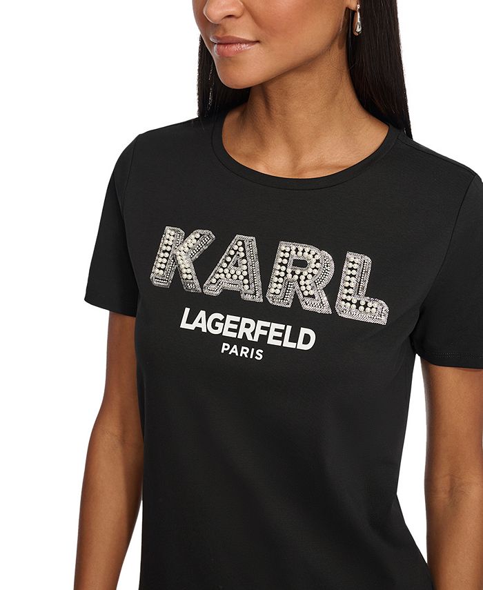 KARL LAGERFELD PARIS Women's Imitation-Pearl Karl T-Shirt - Macy's