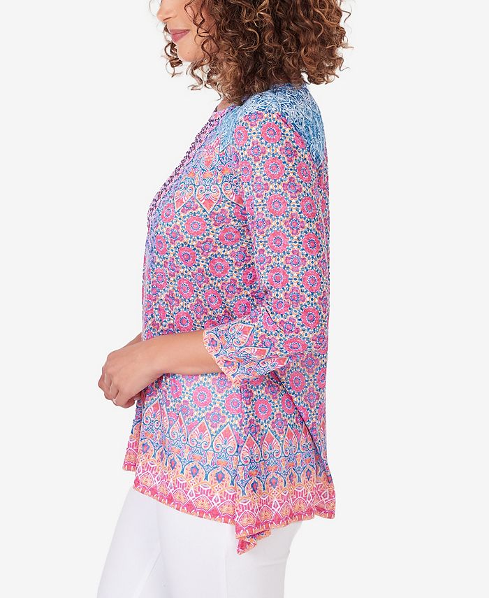 Ruby Rd. Petite Embroidered Geometric Top - Macy's