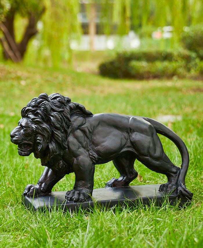 Glitzhome Black Walking Lion Garden Statue - Macy's