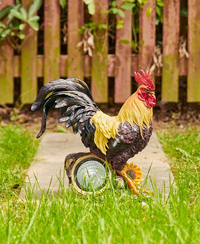 Glitzhome Resin Solar Powered Vibrant Rooster Garden Statue - Macy's
