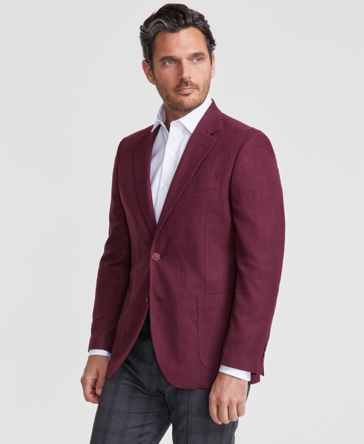Click here for Nautica Men Modern-Fit Active Stretch Structure Weave Sport Coat - Burgundy prices