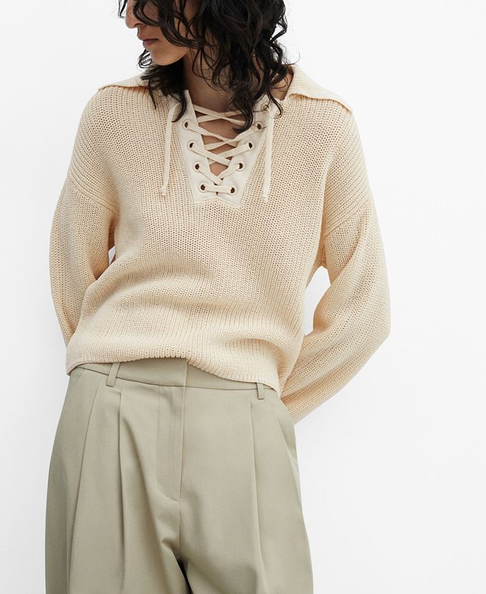 MANGO Women's V-Neck Drawstring Pullover - Macy's