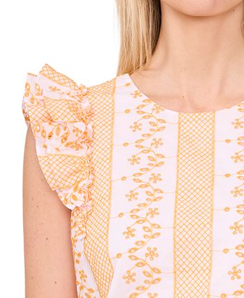 CeCe Women's Embroidered Crewneck Ruffle Sleeve Blouse - Macy's