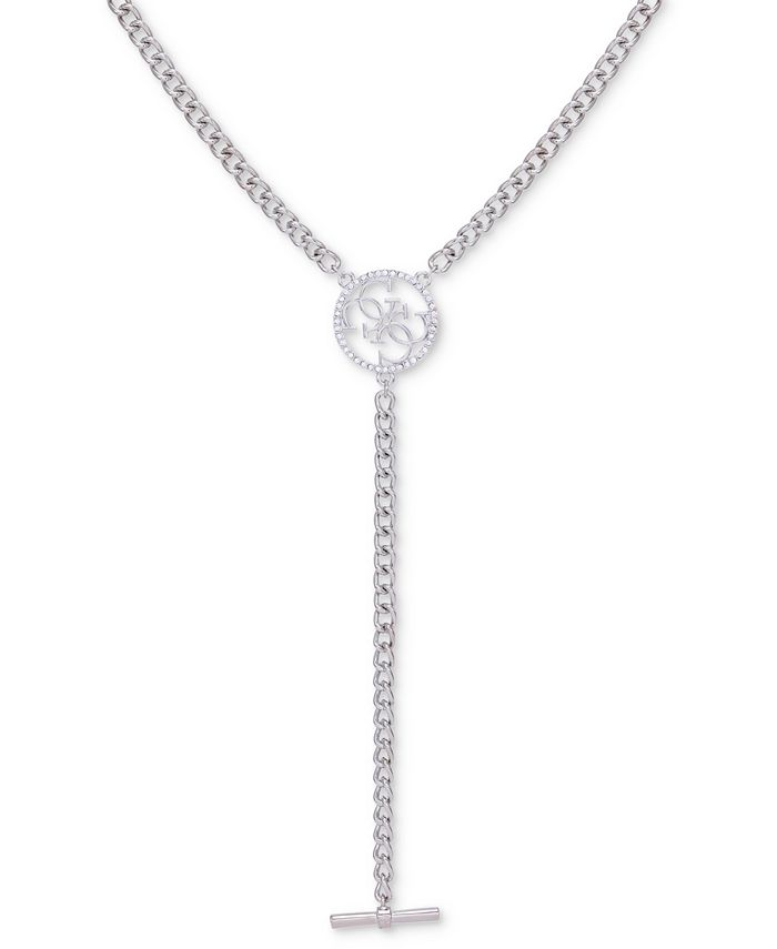 GUESS Silver-Tone Pavé Quatro G Logo Lariat Necklace, 20" + 2" extender ...