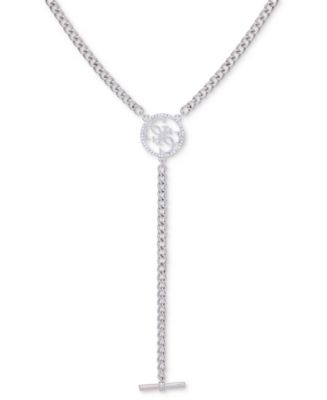 GUESS Silver-Tone Pavé Quatro G Logo Lariat Necklace, 20" + 2" extender ...