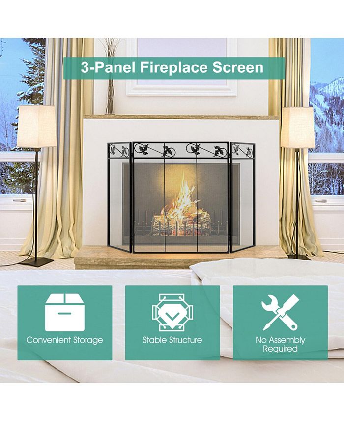 Slickblue 3-Panel Fireplace Screen Decor Cover with Exquisite Pattern ...