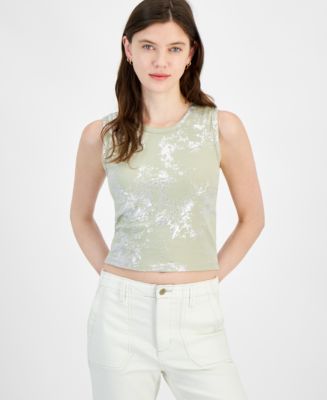 Just Polly Juniors' Foil Ribbed Crewneck Tank - Macy's