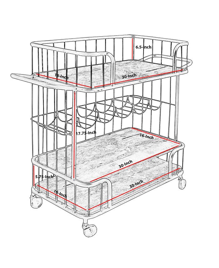 Simplie Fun Metal Frame Bar Cart With Wooden Top And 2 Shelves, Black ...