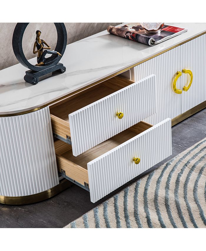 Simplie Fun White Sintered Stone TV Stand, Media Console Television ...