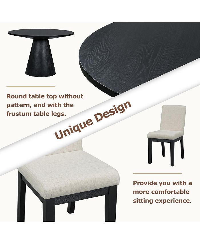 Simplie Fun 5 Piece Dining Set Retro Round Table With 4 Upholstered ...