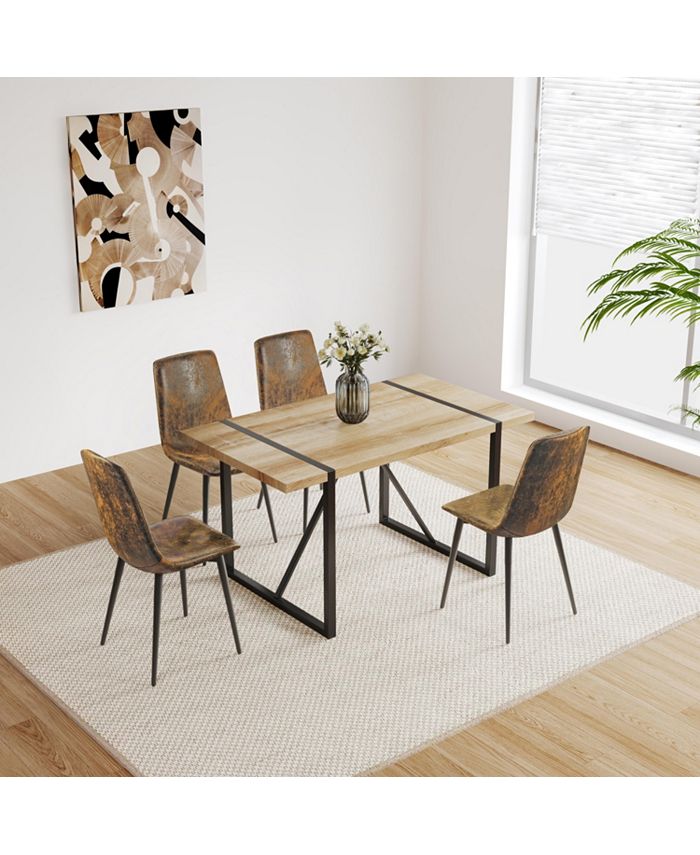 Simplie Fun 55"Rustic Industrial Rectangular MDF Wood Color Dining ...