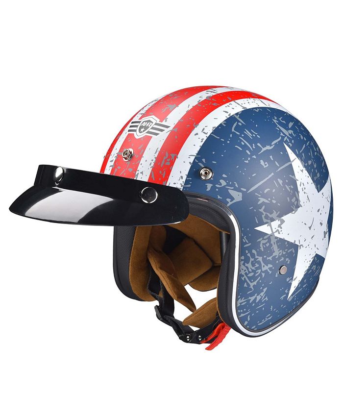 AHR Run-O5 Retro 3/4 Open Face Motorcycle Helmet Snap on Sun Shield ...
