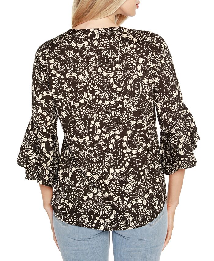 Belldini Black Label Printed Ruffle Sleeve Top - Macy's